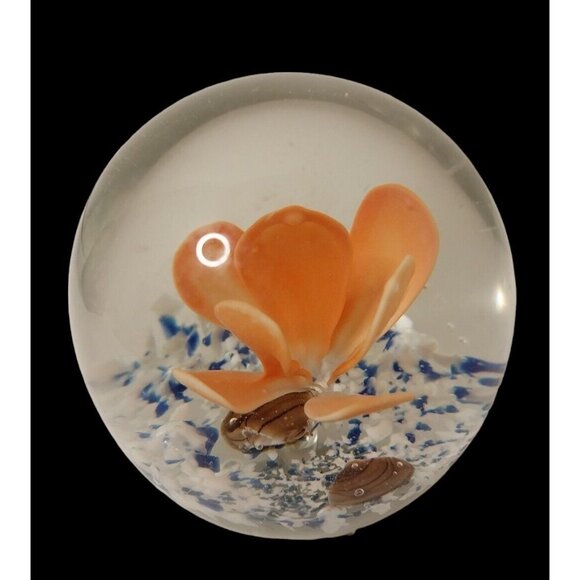 Unknown | Art | Vintage Art Glass Paperweight Ocean Theme Withe Flower ...
